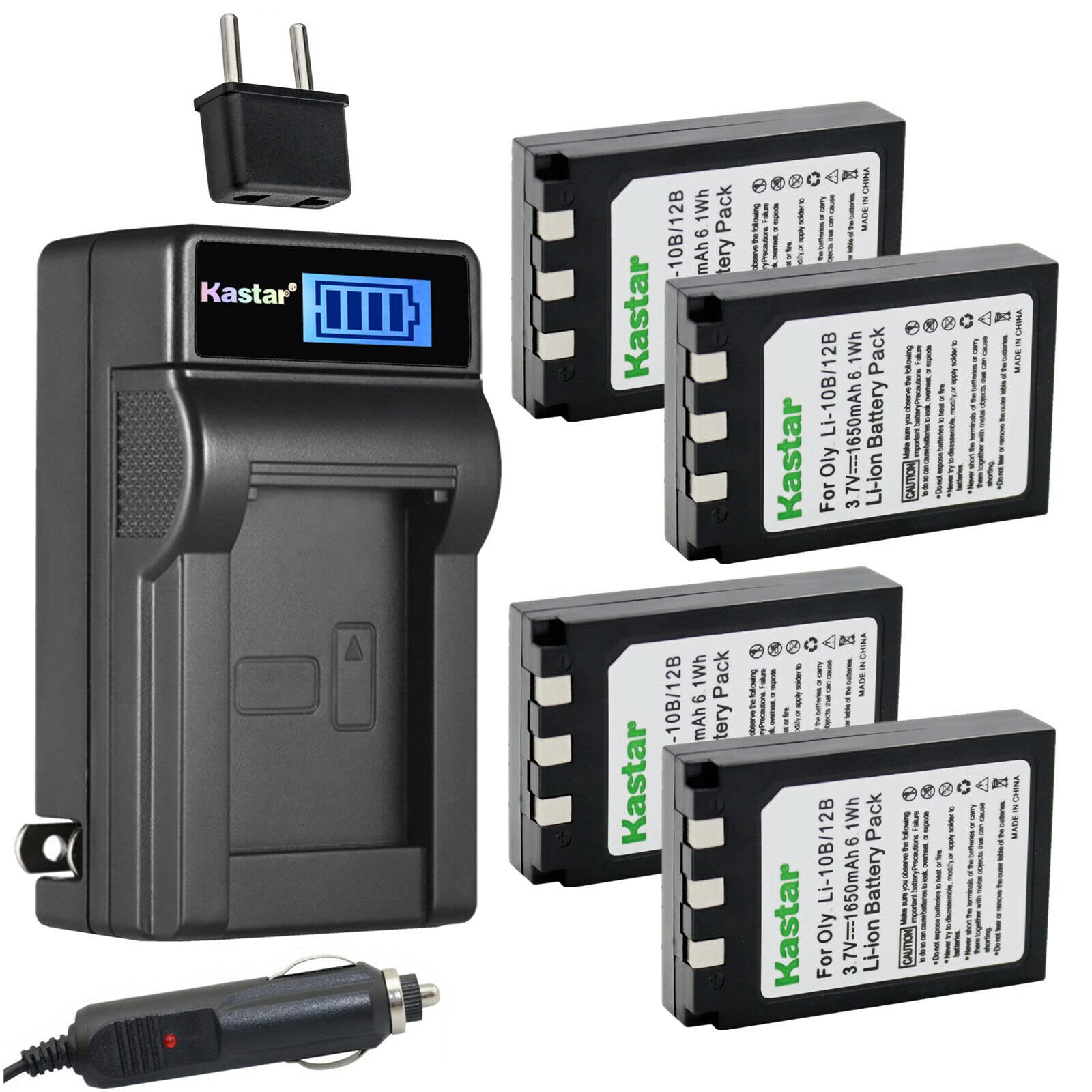 Kastar 4-Pack Li-10B Battery and LCD AC Charger Compatible with Olympus Camedia C-770 Ultra Zoom, Camedia C-5000 Sport Zoom, Camedia C-5000 Zoom, Camedia C-7000 Zoom, Camedia D-590, Camedia X-1