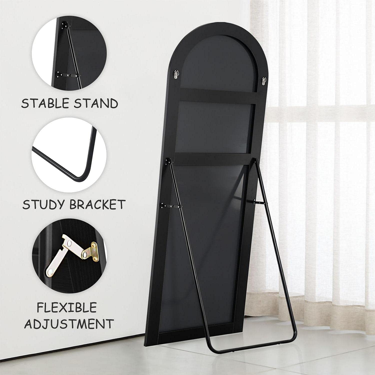 PexFix Full Length Mirror, 65''x22'' Black Arched Mirror Large Floor Mirror Standing Leaning Hanging [65''x22'' - Black]