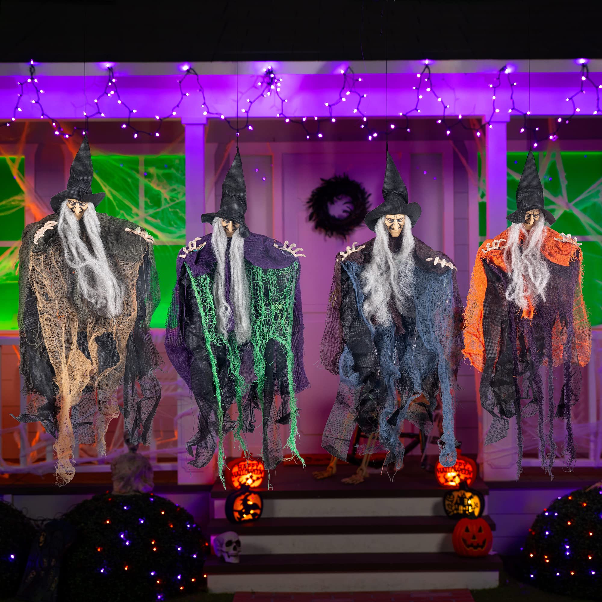 JOYIN 4 Pcs 19.6β Hanging Witch Halloween Decorations Outdoor Indoor Flying Haunted House Scary Decor for Lawn Garden Yard