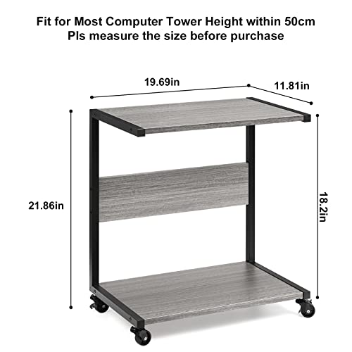 Computer Tower Stand, C-Shape Tall 2-Tier Pc Stand, Computer Tower Floor Stand with Lockable Wheels,Mainly Placed Computer Cases and Printers,Suitable for School, Office, Home(Grey)