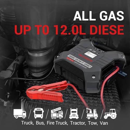 AUTOGEN 12V & 24V Jump Starter 10000Amp Lithium Iron Phosphate (LiFePO4) Battery, Booster Jumper Box with Smart LED Screen Built-in LED Light
