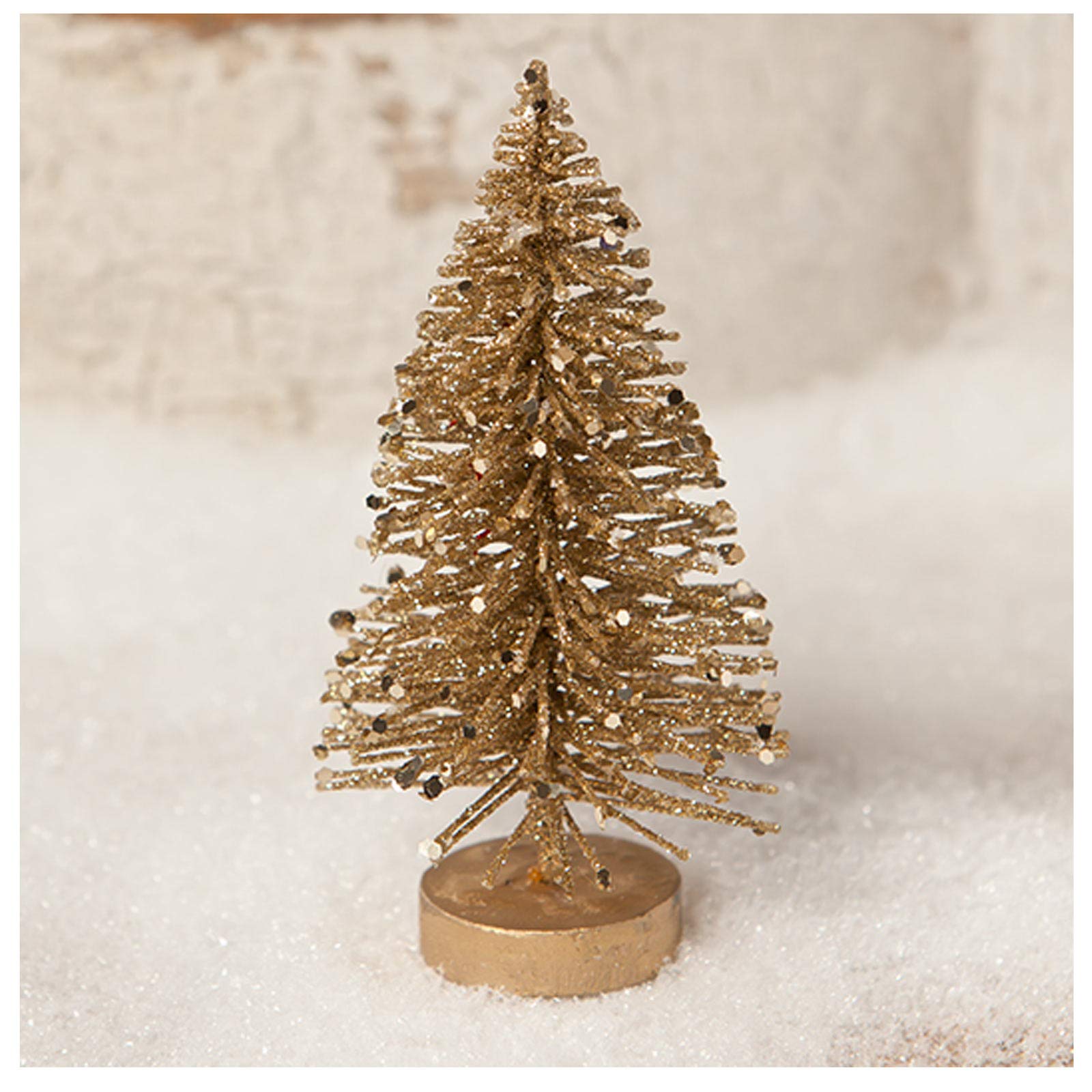Bethany Lowe 5" Gold Glitter Bottlebrush Tree Christmas Village Retro Vintage Decor