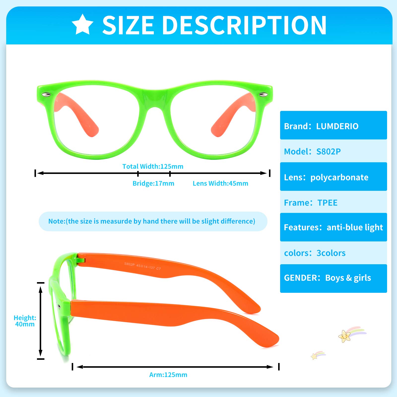 LUMDERIO Blue Light Blocking Glasses Kids Clear Glasses for Little Girls Boys, Geek Fake Nerd Eyeglasses for Costume Age 3-12