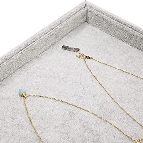 Juvale Grey Velvet Stackable Jewelry Organizer Tray for Necklaces, Rings, Display for Pendants, Earring Storage (13.8 x 9.5 in)
