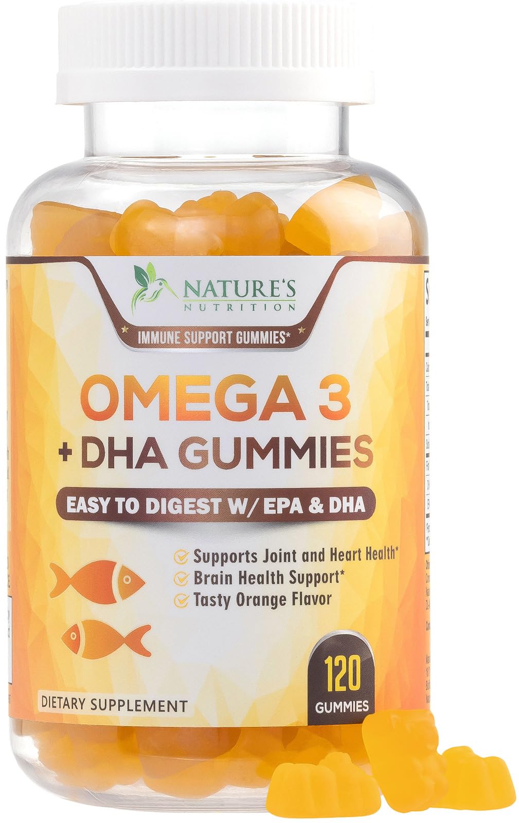 Omega 3 Fish Oil Gummies, Heart Healthy Omega 3 Gummy Supplement with High Absorption DHA & EPA, Extra Strength Joint & Brain Support, Omega 3 Fish Oil Nature's Vitamin, Orange Flavor - 120 Gummies