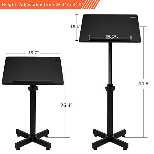 Bonnlo Classic Lectern Stand, Height Adjustable Mobile Podium, Multi-Purpose Tabletop for Speech, Lecture, Church, Reading or Laptop Desk with Edge Stopper, Black