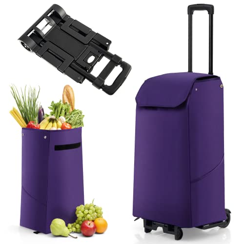 Golbsky Folding Shopping Cart Rolling Utility Cart w/Removable Waterproof Bag Dark Blue (Purple)