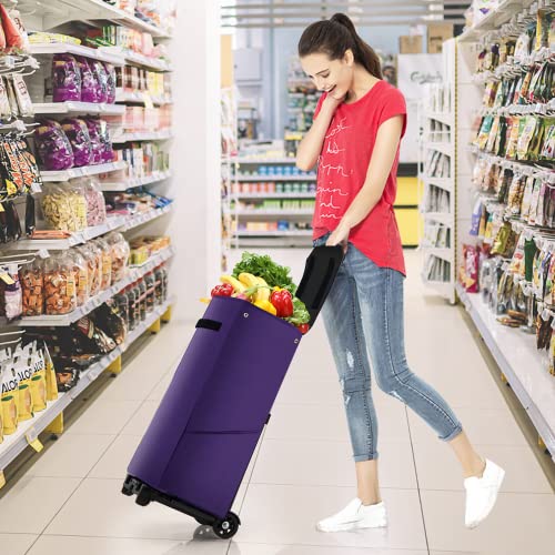 Golbsky Folding Shopping Cart Rolling Utility Cart w/Removable Waterproof Bag Dark Blue (Purple)