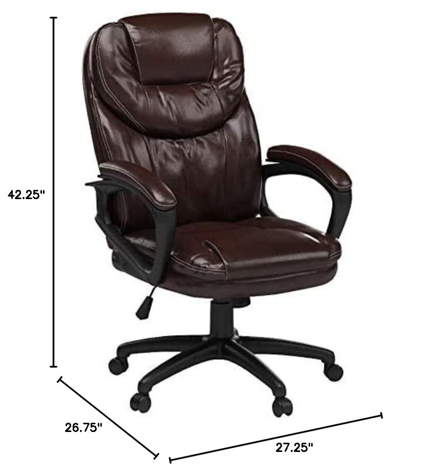 Office Star FL Series Faux Leather Manager's Adjustable Office Chair with Lumbar Support, Tilt Control, and Padded Arms, Chocolate