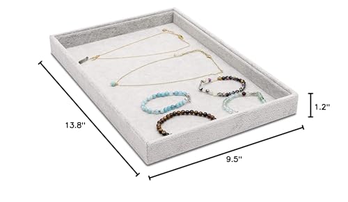Juvale Grey Velvet Stackable Jewelry Organizer Tray for Necklaces, Rings, Display for Pendants, Earring Storage (13.8 x 9.5 in)