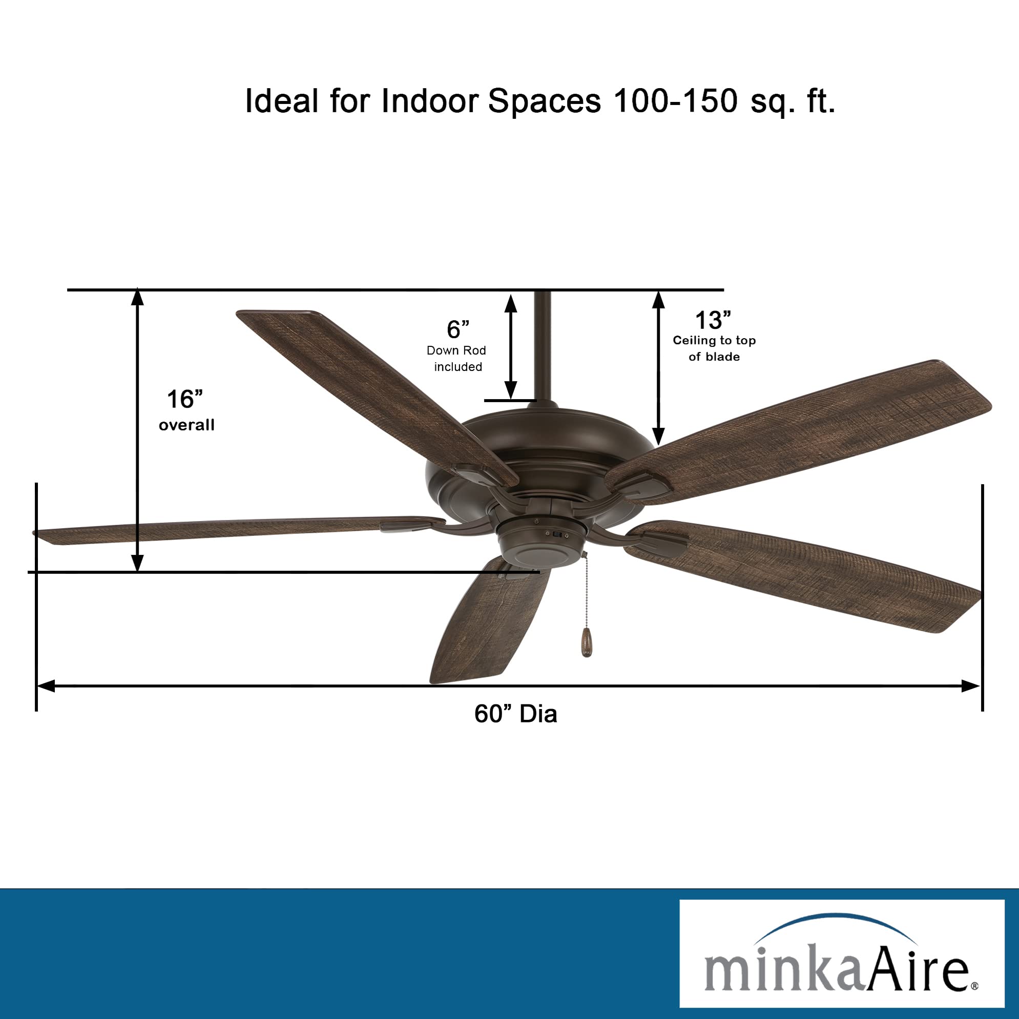 MINKA-AIRE F551-ORB Watt 60 Inch Energy Star Rated Ceiling Fan with DC Motor and 4 Speed Pull Chain in Oil Rubbed Bronze Finish