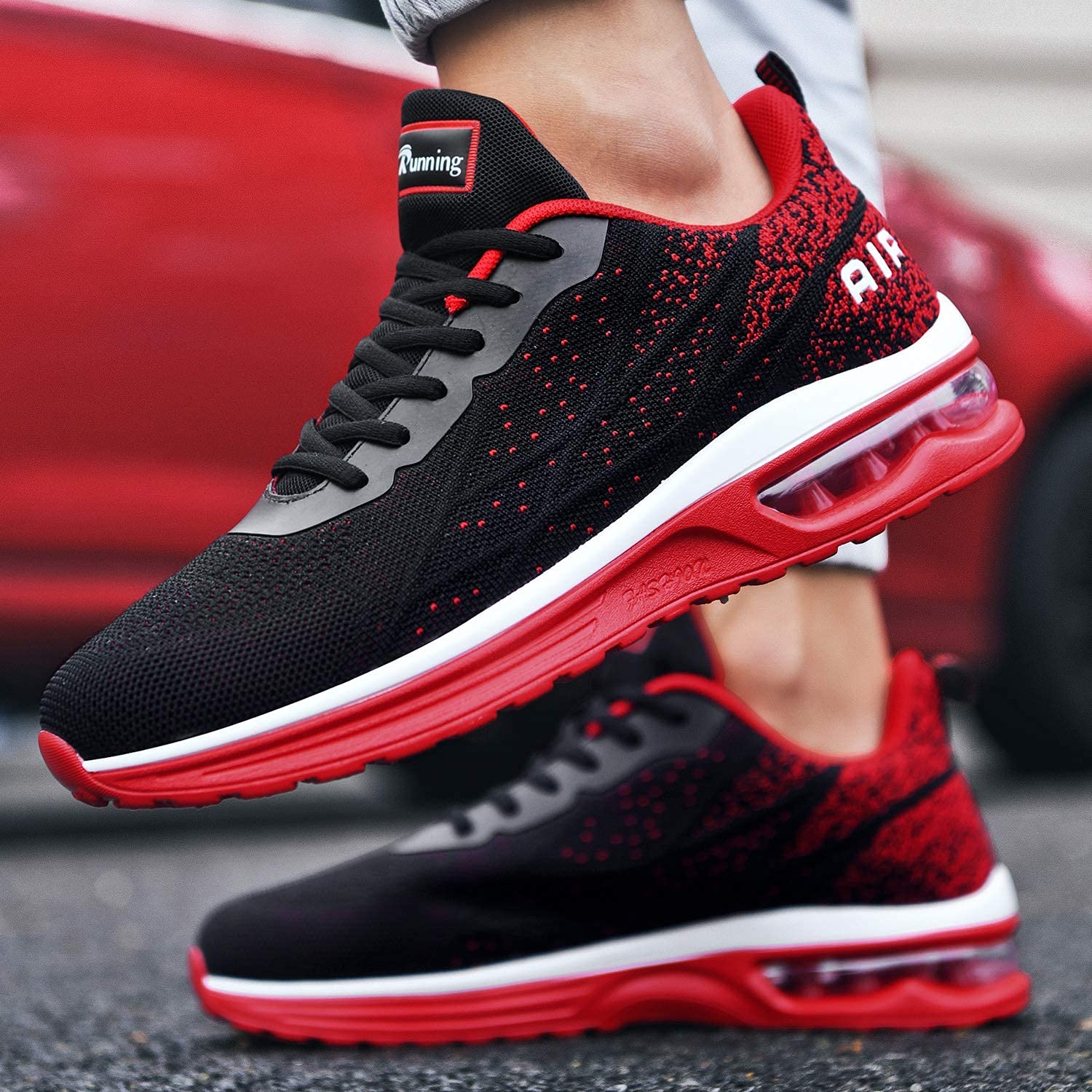 Autper Mens Air Athletic Running Tennis Shoes Lightweight Sport Gym Jogging Walking Sneakers(Redblack US 10.5)