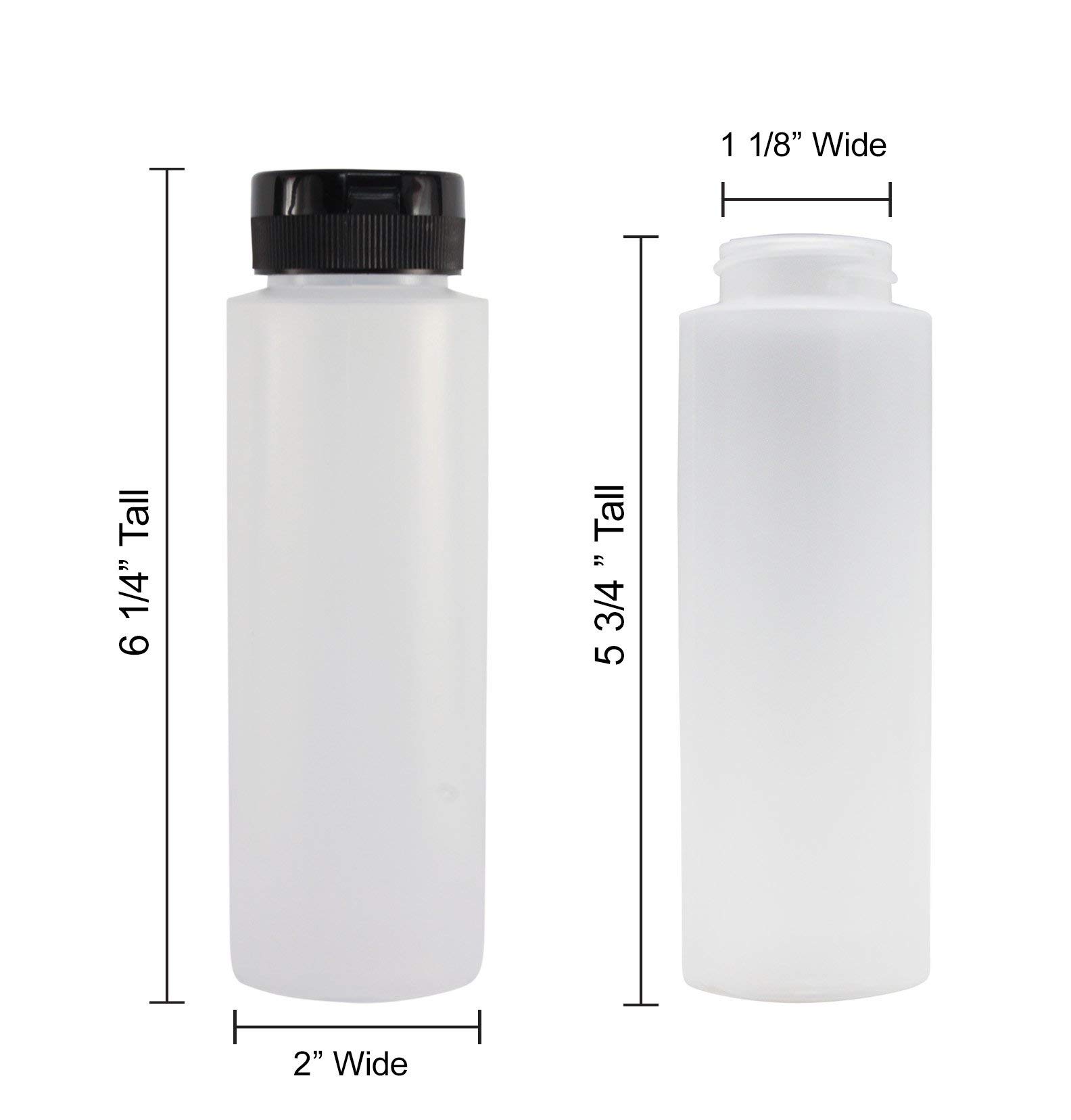 Pinnacle Mercantile Easy Squeeze Plastic Condiment Bottles with Black Flip Top Cap 8 oz Empty Set 12