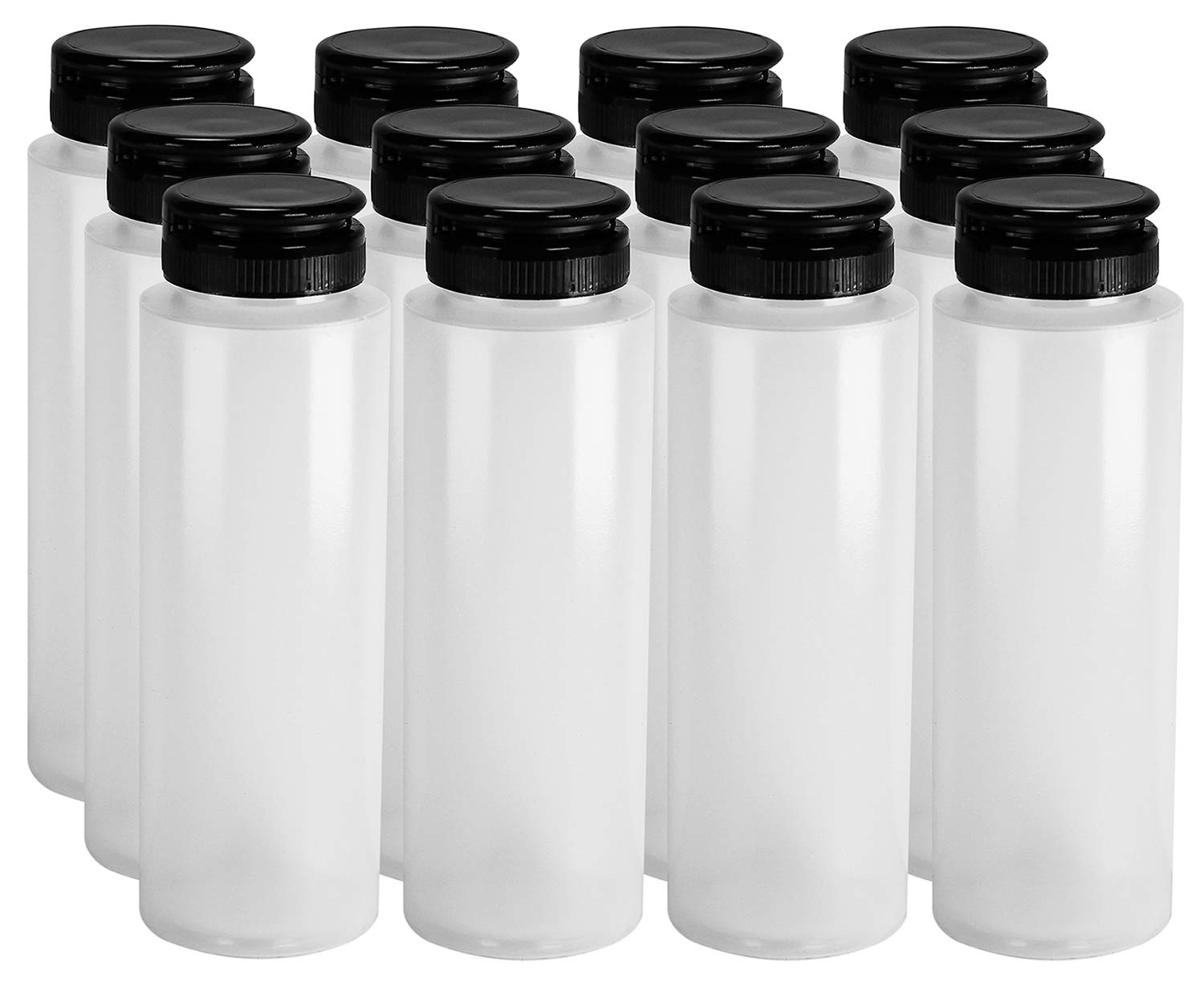 Pinnacle Mercantile Easy Squeeze Plastic Condiment Bottles with Black Flip Top Cap 8 oz Empty Set 12