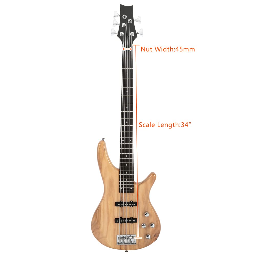 Lykos Exquisite Stylish GIB Electric 5 String Bass Guitar Full Size Bag Strap Pick Connector Wrench Tool (Burlywood)