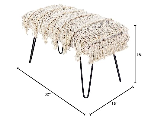 Livabliss Wellington Rustic Scandinavian Upholstered Bench,18"H x 32"W x 16"D,Cream