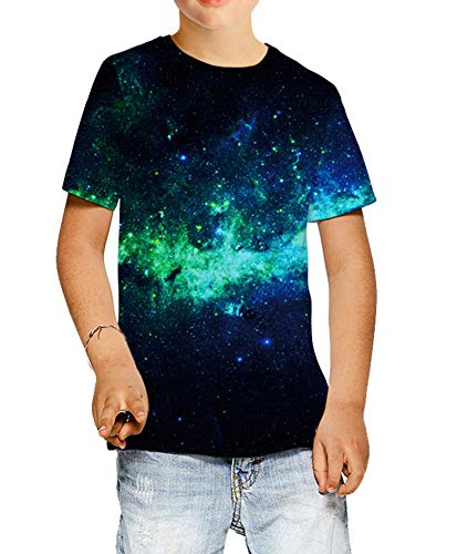 Ainuno Galaxy Shirts for Kids Big Girls Boys Graphic Tees Short Sleeve Cool Cute Top Outfits Size 10-12,Galaxy 9-10 Years Old.