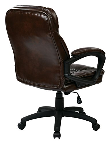 Office Star FL Series Faux Leather Manager's Adjustable Office Chair with Lumbar Support, Tilt Control, and Padded Arms, Chocolate
