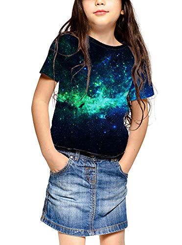 Ainuno Galaxy Shirts for Kids Big Girls Boys Graphic Tees Short Sleeve Cool Cute Top Outfits Size 10-12,Galaxy 9-10 Years Old.