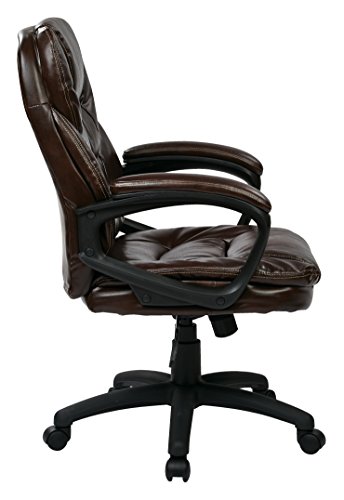 Office Star FL Series Faux Leather Manager's Adjustable Office Chair with Lumbar Support, Tilt Control, and Padded Arms, Chocolate