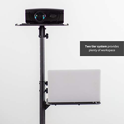 VIVO Mobile Rolling Projector Stand, Height Adjustable Projector and Laptop Trolley Presentation Cart, Black, CART-V04C