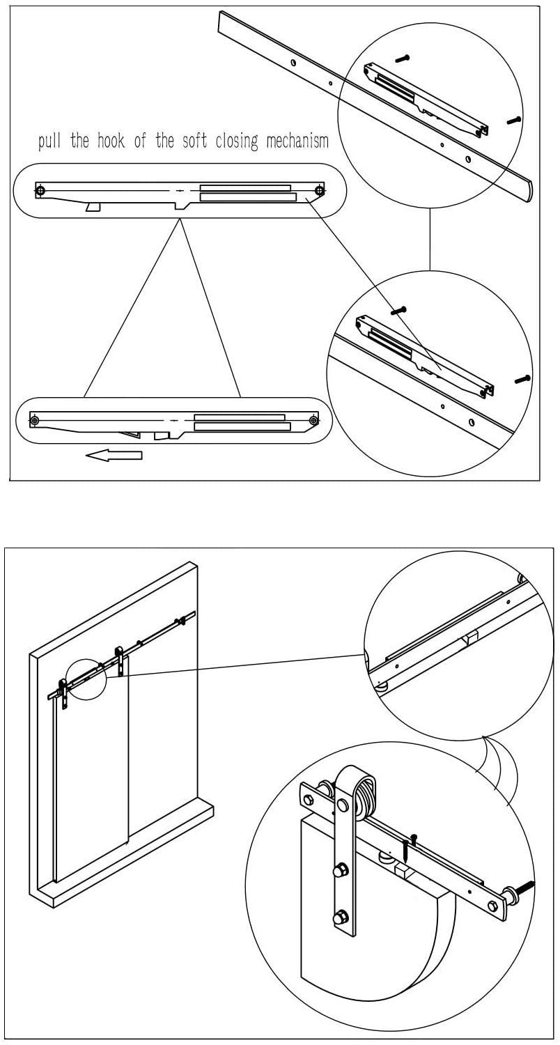 ZEKOO Sliding Barn Door Hardware Soft Close Mechanism, Sliding Barn Door Hardware of Spring Buffer Damper, Fit for Single Door or Double Door Close or Open (2 Sets)