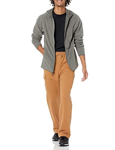 Amazon Essentials Men's Long-Sleeve Hooded Full-Zip Polar Fleece Jacket, Charcoal Heather, Large