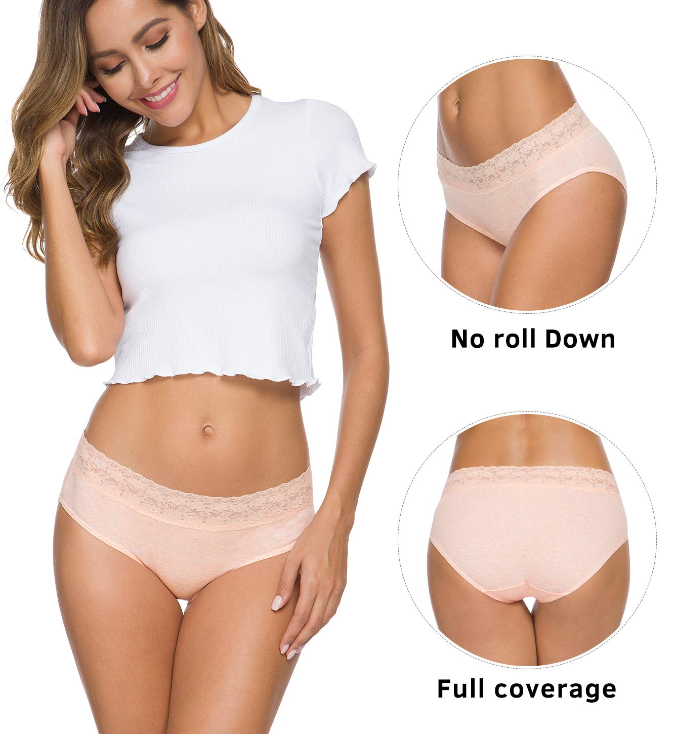 GNEPH Cotton Underwear Panties For Women, Hipster Lace Bikini Panties For Women 5 Pack(218L-Light)
