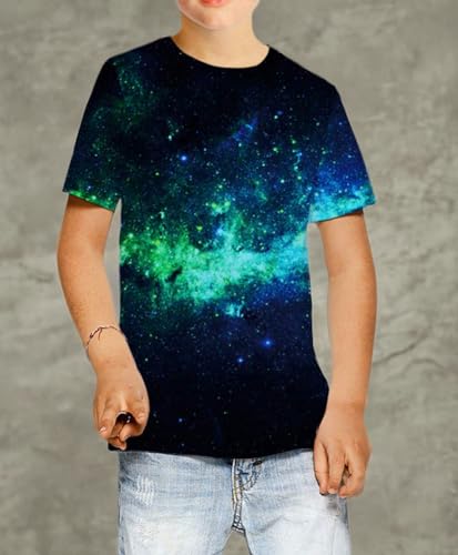 Ainuno Galaxy Shirts for Kids Big Girls Boys Graphic Tees Short Sleeve Cool Cute Top Outfits Size 10-12,Galaxy 9-10 Years Old.