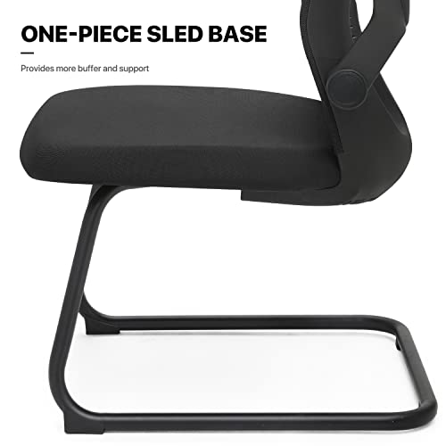 MoNiBloom Office Guest Chair Without Wheels, Executive Reception Chair with Lumbar Support and Sled Base, Mid-Back Mesh Task Chair with Flip-Up Arms for Reception Conference Wait Room, 250 LBS, Black