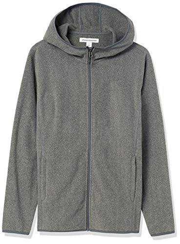 Amazon Essentials Men's Long-Sleeve Hooded Full-Zip Polar Fleece Jacket, Charcoal Heather, Large