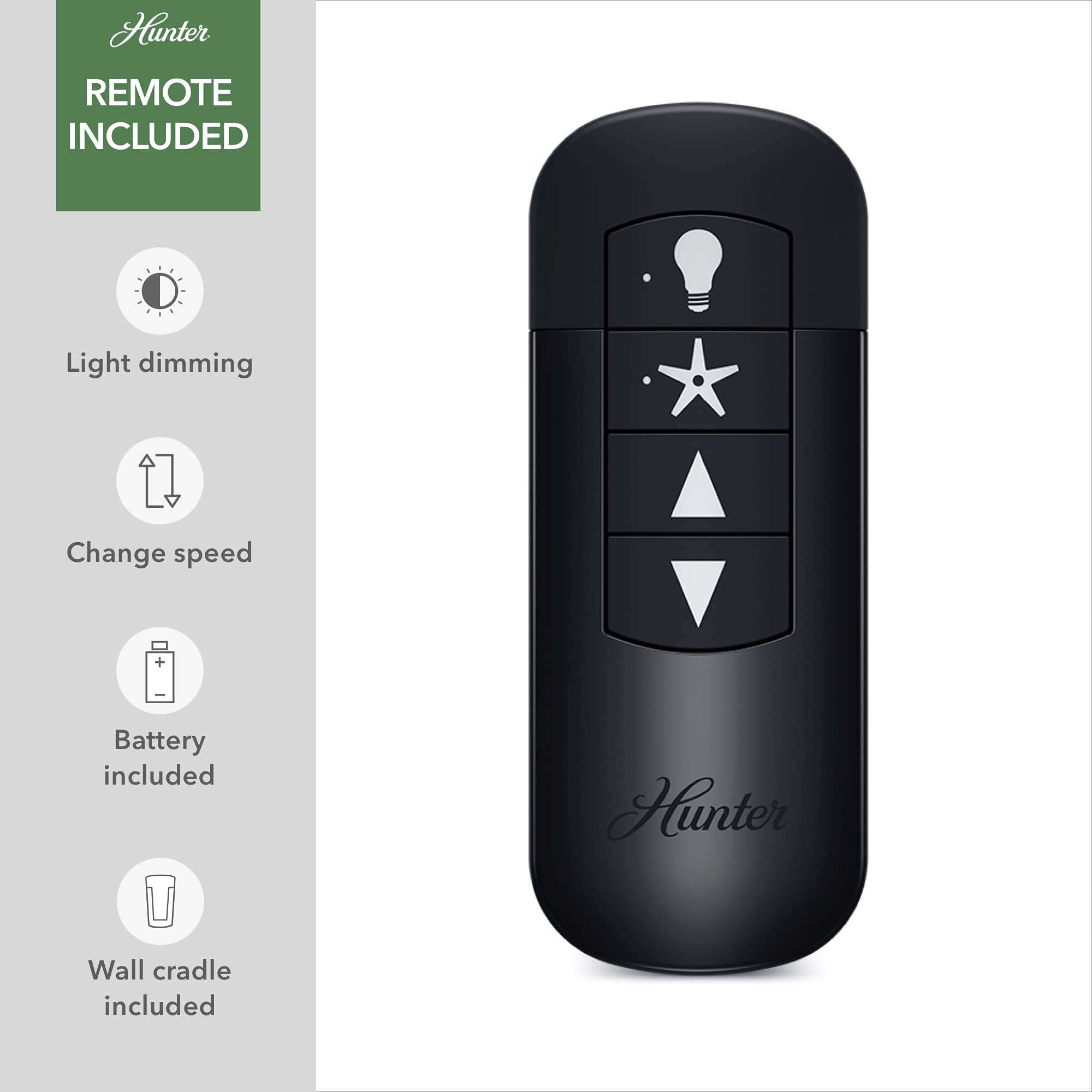 Hunter Fan Company Gilmour 44-inch Indoor/Outdoor Matte Black Casual Ceiling Fan With Bright LED Light Kit, Remote Control, Reversible WhisperWind Motor and SureSpeed Technology Included