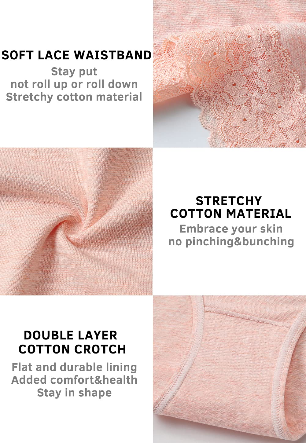 GNEPH Cotton Underwear Panties For Women, Hipster Lace Bikini Panties For Women 5 Pack(218L-Light)