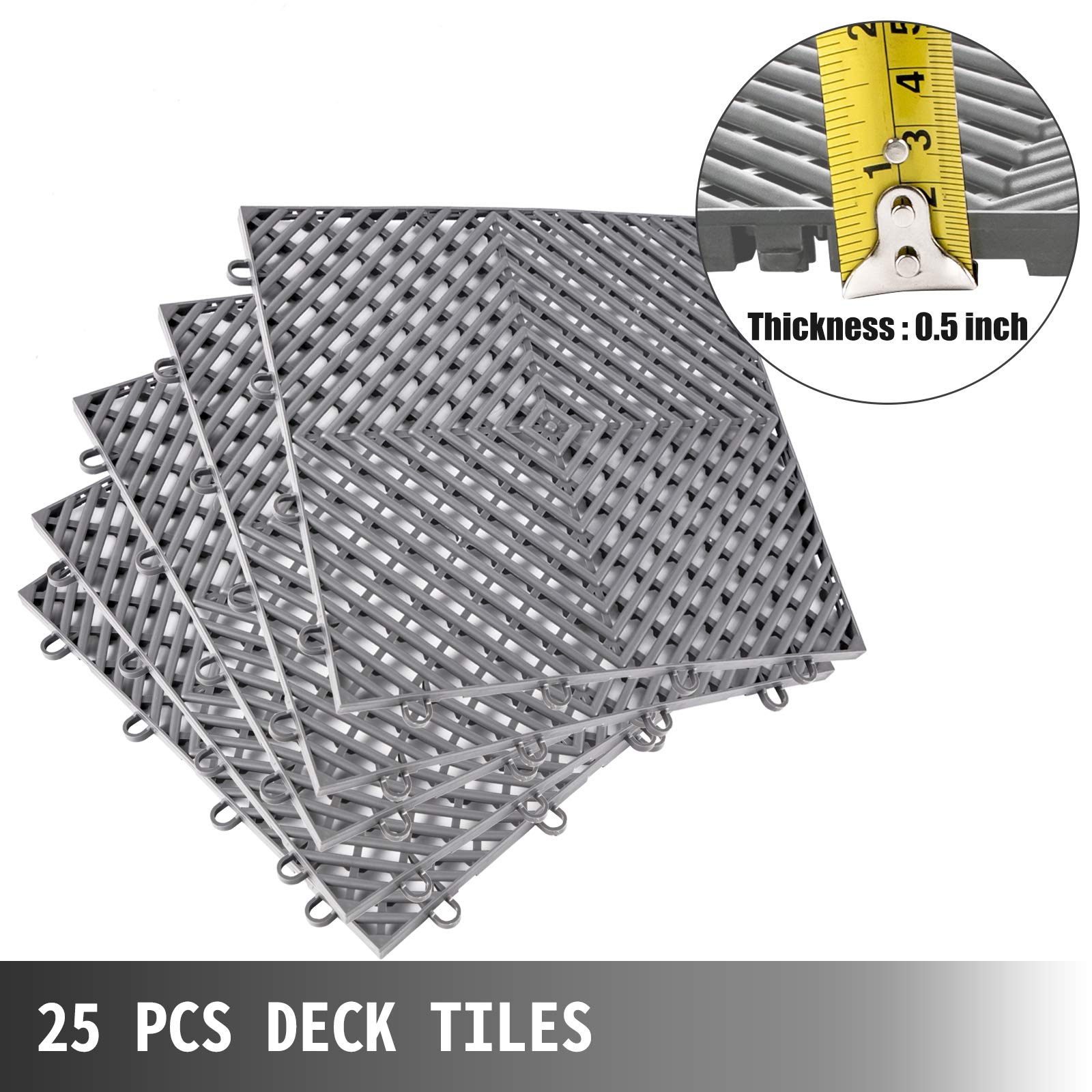 Happybuy Tiles Interlocking 25 PCS Gray, Drainage Tiles 12x12x0.5 Inches, Deck Tiles Outdoor Floor Tiles, Outdoor Interlocking Tiles, Deck Flooring for Pool Shower Bathroom Deck Patio Garage