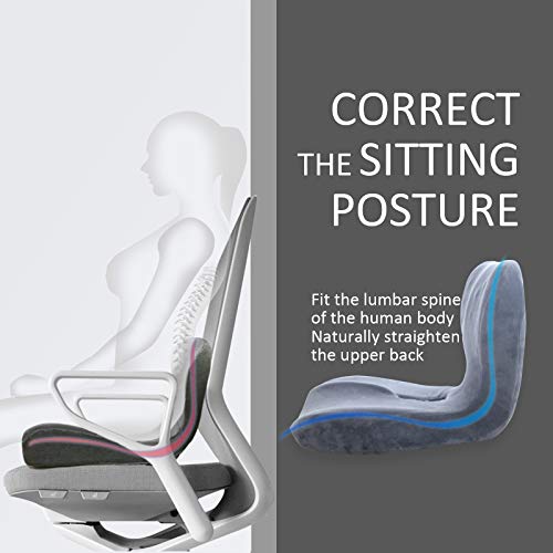 Seat Cushion Back Cushion for Office Chair/Car Coccyx Orhopedic Memory Foam Seat Cushon for Sciatica Lower Back Tailbone Pain Relief Lumbar Support - Light Grey