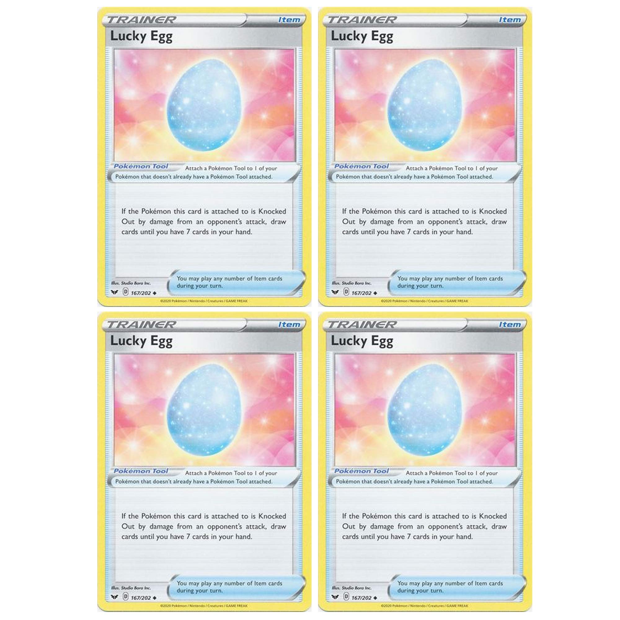 Pokemon Card - Lucky Egg - Sword and Shield Base - x4 Card Lot Playset - 167/202 Uncommon