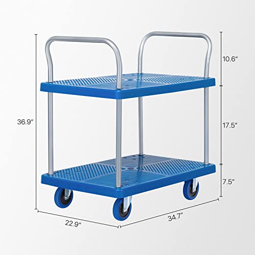 MoNiBloom 2 Tier Steel Utility Cart Multipurpose Service Trolley Cart with Wheels Great for Warehouse Garage Office, 661 lbs Capacity