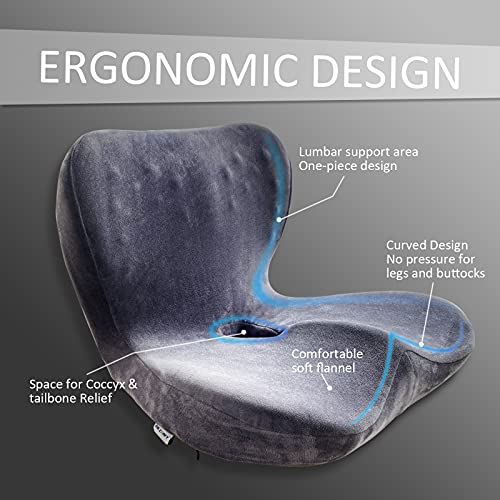 Seat Cushion Back Cushion for Office Chair/Car Coccyx Orhopedic Memory Foam Seat Cushon for Sciatica Lower Back Tailbone Pain Relief Lumbar Support - Light Grey