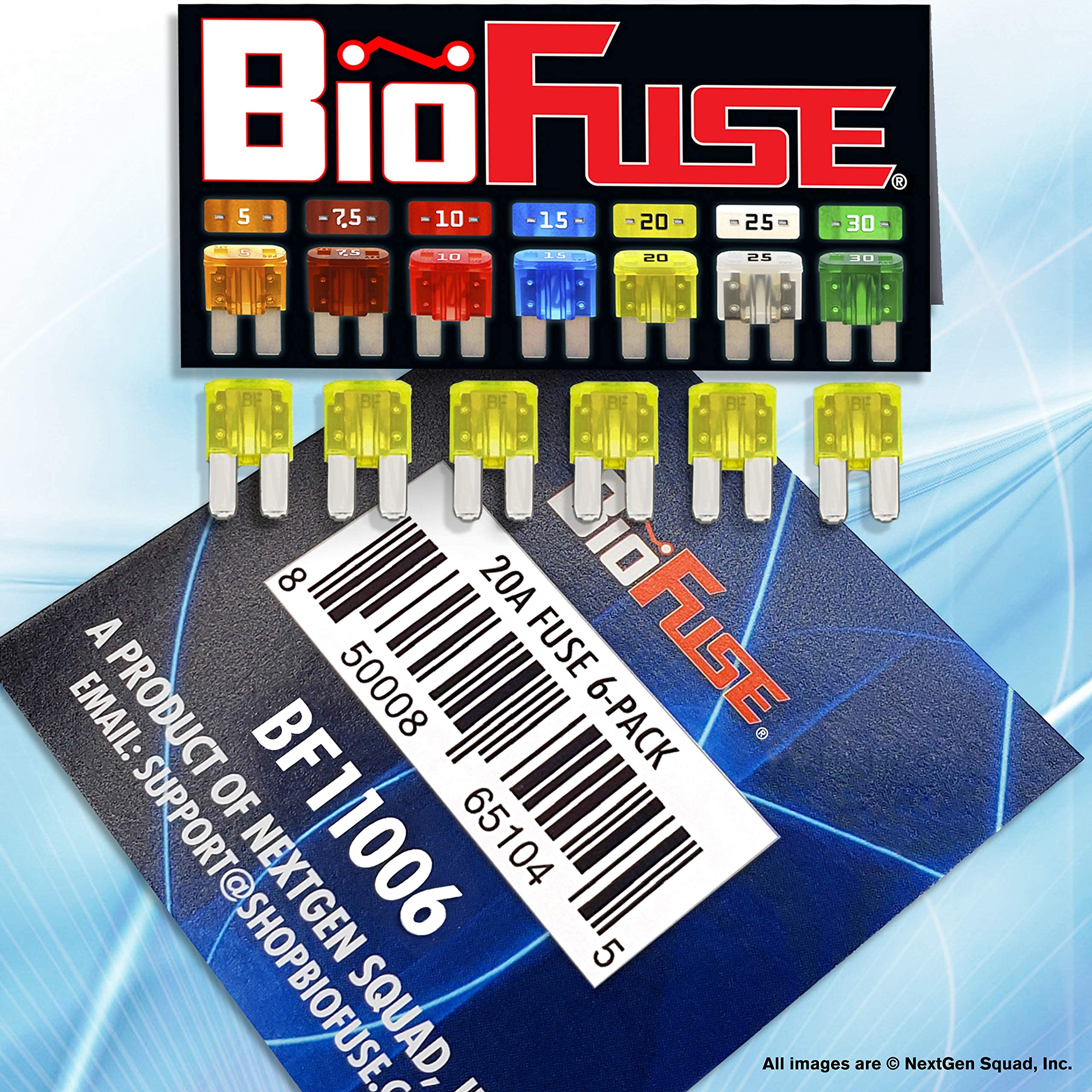 BioFuse Micro2 APT ATR 6-Piece 20A Automotive Car Fuses (Set of 6 Micro 2 Blade Fuses) Transparent and Clearly Marked