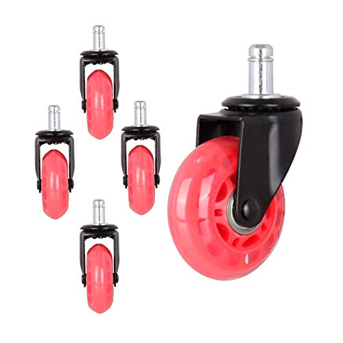 LPHY Office Chair Wheels (Set of 5) - 2.5'' Smooth Rolling Heavy Duty Casters - Safe for All Floors Including Hardwood - Universal Stem 7/16 Inch, Pink