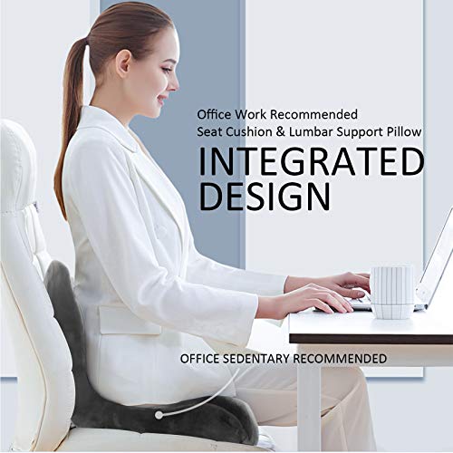 Seat Cushion Back Cushion for Office Chair/Car Coccyx Orhopedic Memory Foam Seat Cushon for Sciatica Lower Back Tailbone Pain Relief Lumbar Support - Light Grey