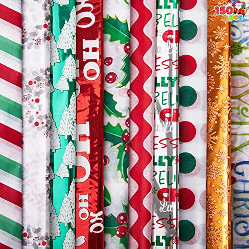 JOYIN Holiday Tissue Paper Assortment (Ten Colors), 150-Piece Set Christmas Design Solid, Holiday Holographic and Printed Gift Tissue Paper Assortment (20" x 20" inches)