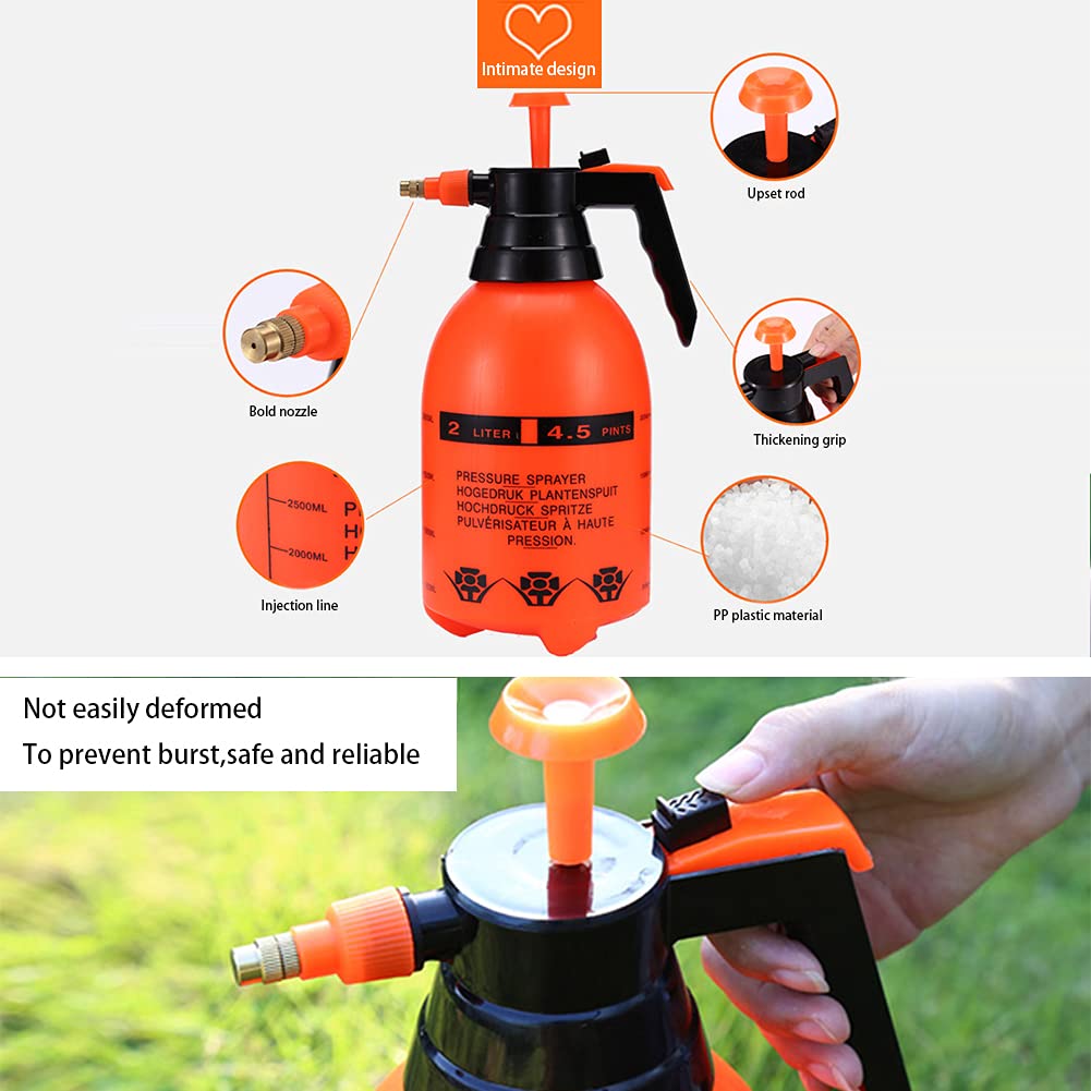 JoyTube Garden Pump Sprayer 68 oz/0.5 Gallon Hand-held Pressure Bottle with Brass Adjustable Nozzle for Watering Flower Lawn, Home Cleaning and Washing