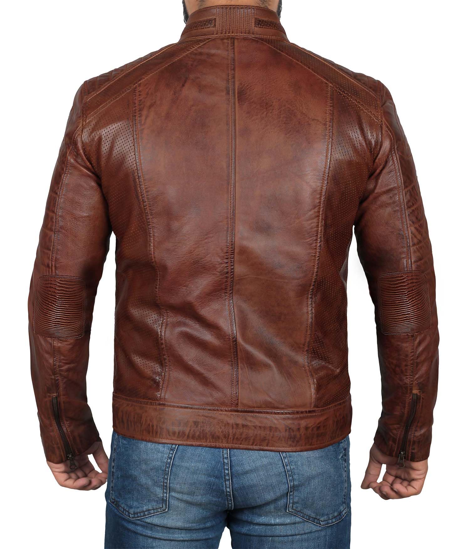 Decrum Motorcycle Jacket Men - Mens Leather Jacket | [1100065] Austin Brown, XL