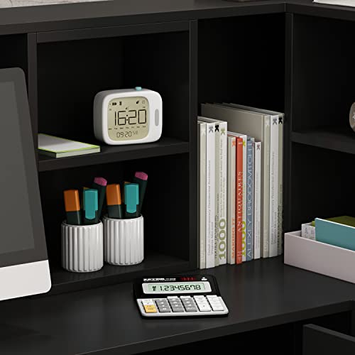 AIEGLE L-Shaped Reception Desk Counter Table with Lockable Drawers & Storage Shelves, Private Workstation for Salon Reception Room Checkout Office, Black (55.9" L x 32.3" W x 48.4" H)