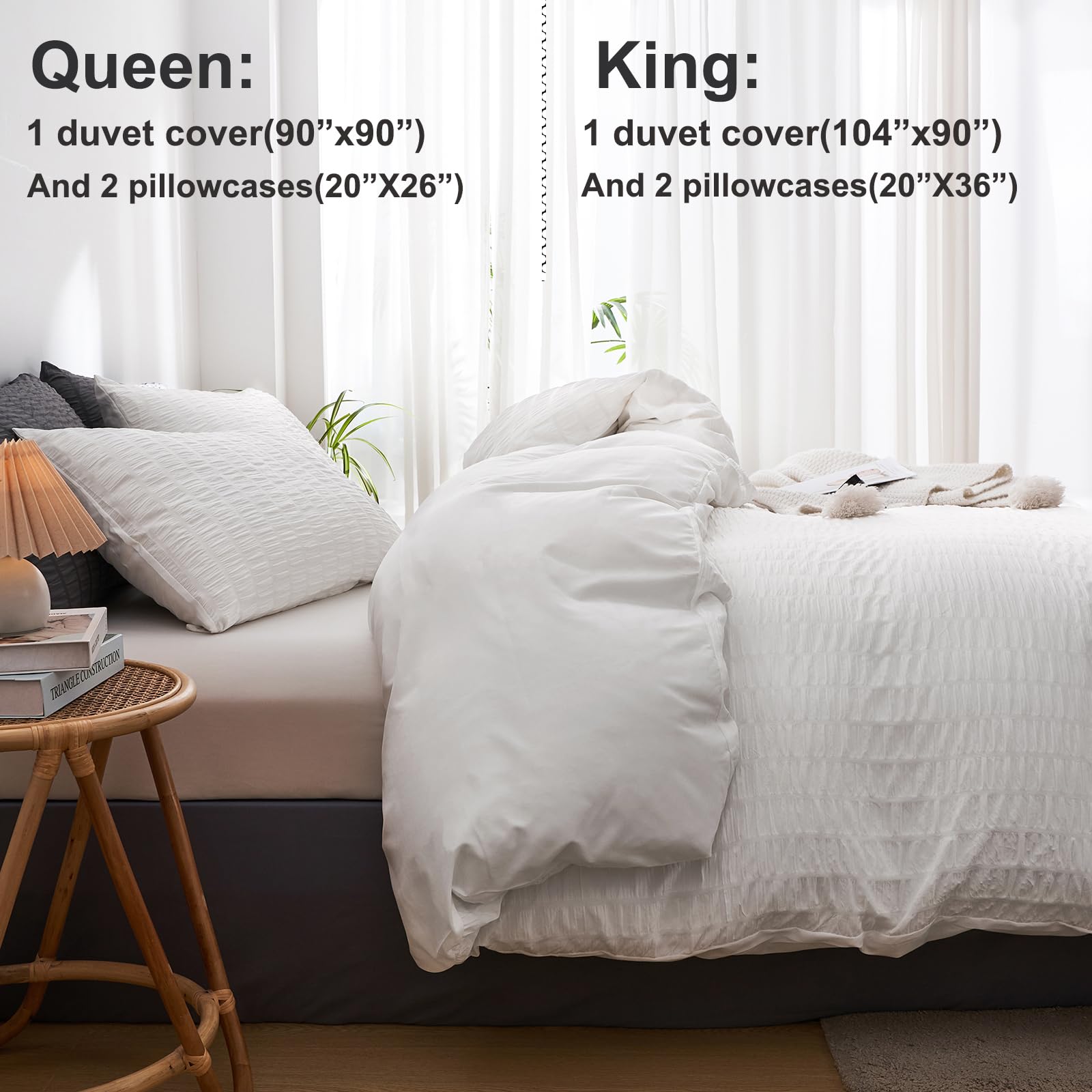 DuShow California King Duvet Cover White,3 Pieces Seersucker Duvet Cover Set,Soft Breathable Textured Cal King Bedding Set,Oversized King Comforter Cover Set for All Season