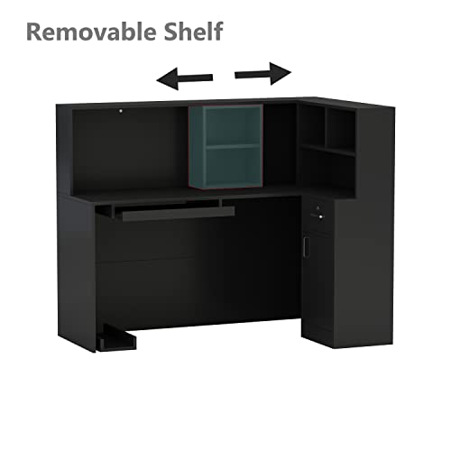 AIEGLE L-Shaped Reception Desk Counter Table with Lockable Drawers & Storage Shelves, Private Workstation for Salon Reception Room Checkout Office, Black (55.9" L x 32.3" W x 48.4" H)