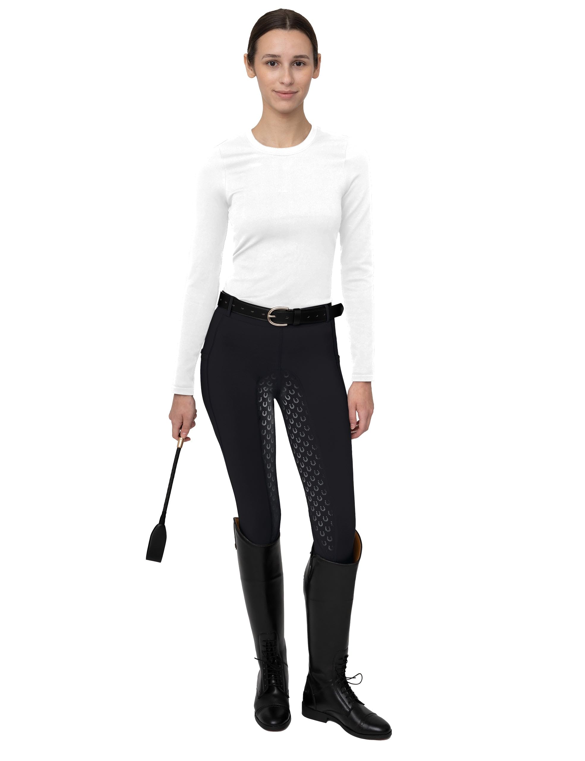 FitsT4 Sports Women's Full Seat Riding Tights Active Silicon Grip Horse Riding Tights Equestrian Breeches Black Size M