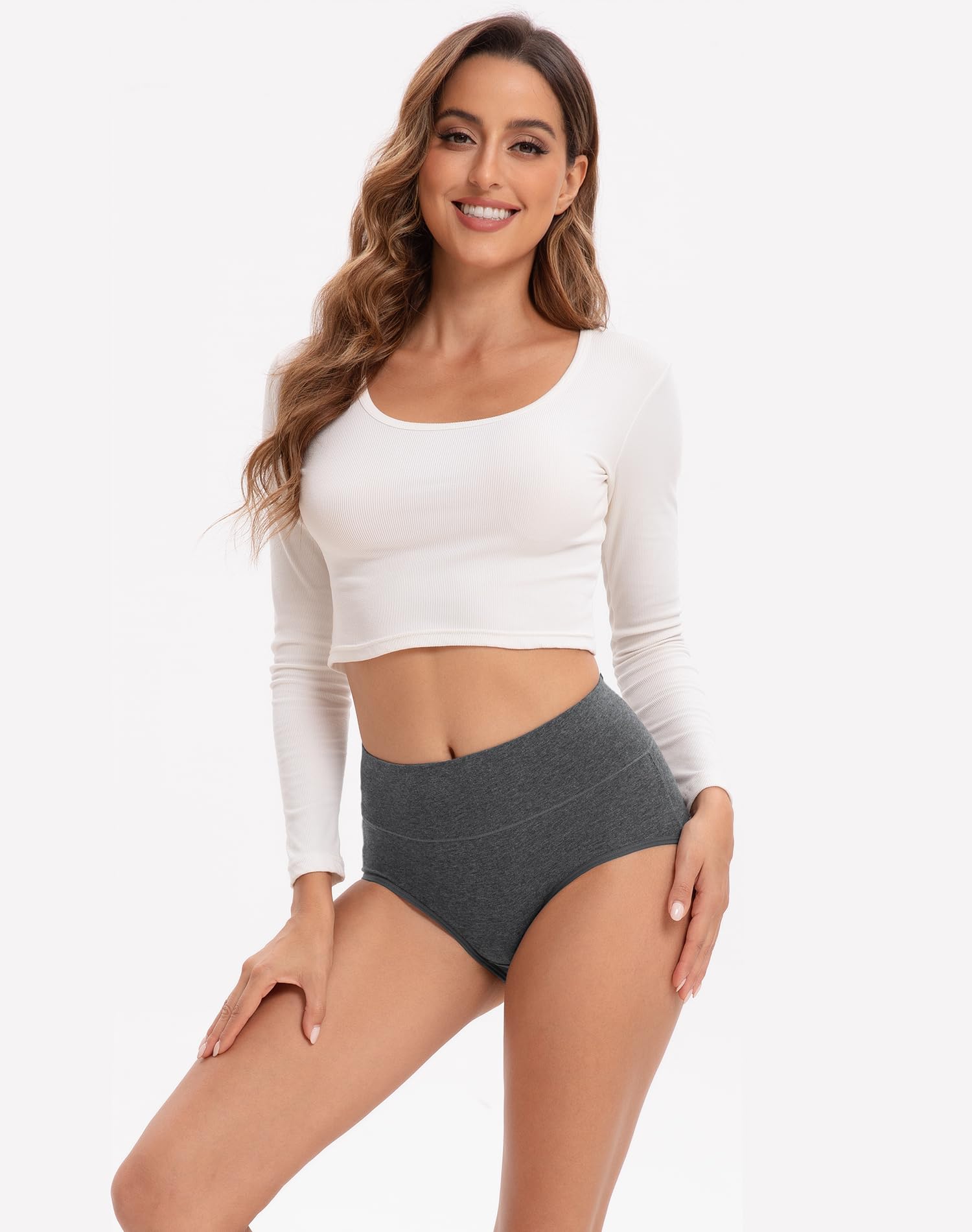 INNERSY Women's High Waisted Underwear Cotton Panties Regular & Plus Size 5-Pack(3XL,Solid Colors and Polka Dot)
