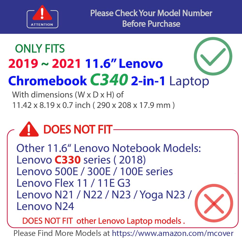 mCover Case Compatible for 2019~2021 11.6" Lenovo Chromebook C340 Series 2-in-1 Laptop Computers ONLY (NOT Fitting Any Other Lenovo Models) - Purple